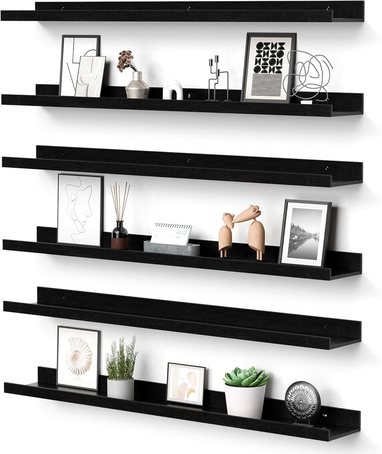 Floating Shelves for Wall, Wood Mounted Shelf Decor Storage Set of 6 ...