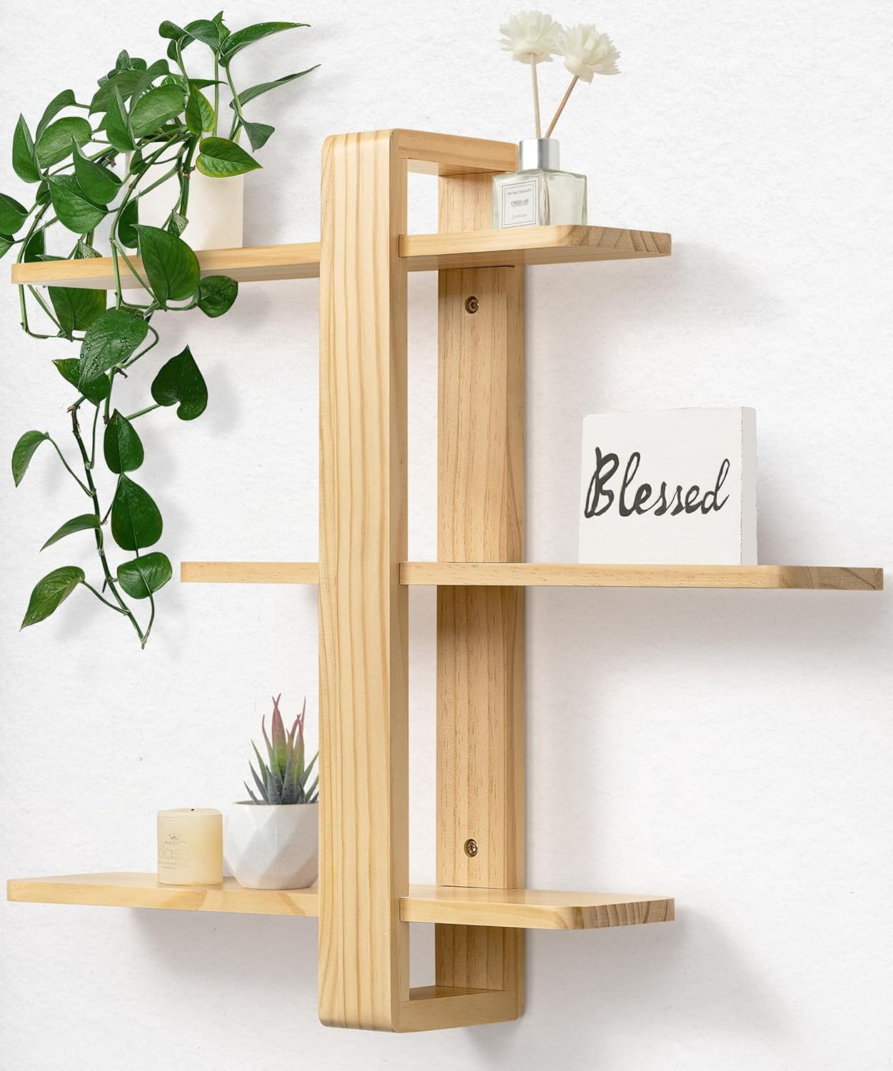 Floating Shelves for Wall Wood Mounted Shelving Unit All Pine Natural ...