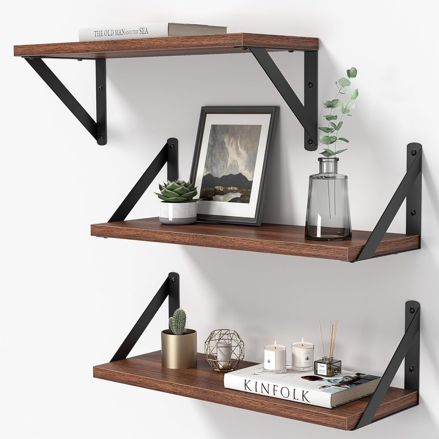 Floating Shelves for Wall, 16 Inch Long Wood Floating Shelves Set of 3 ...