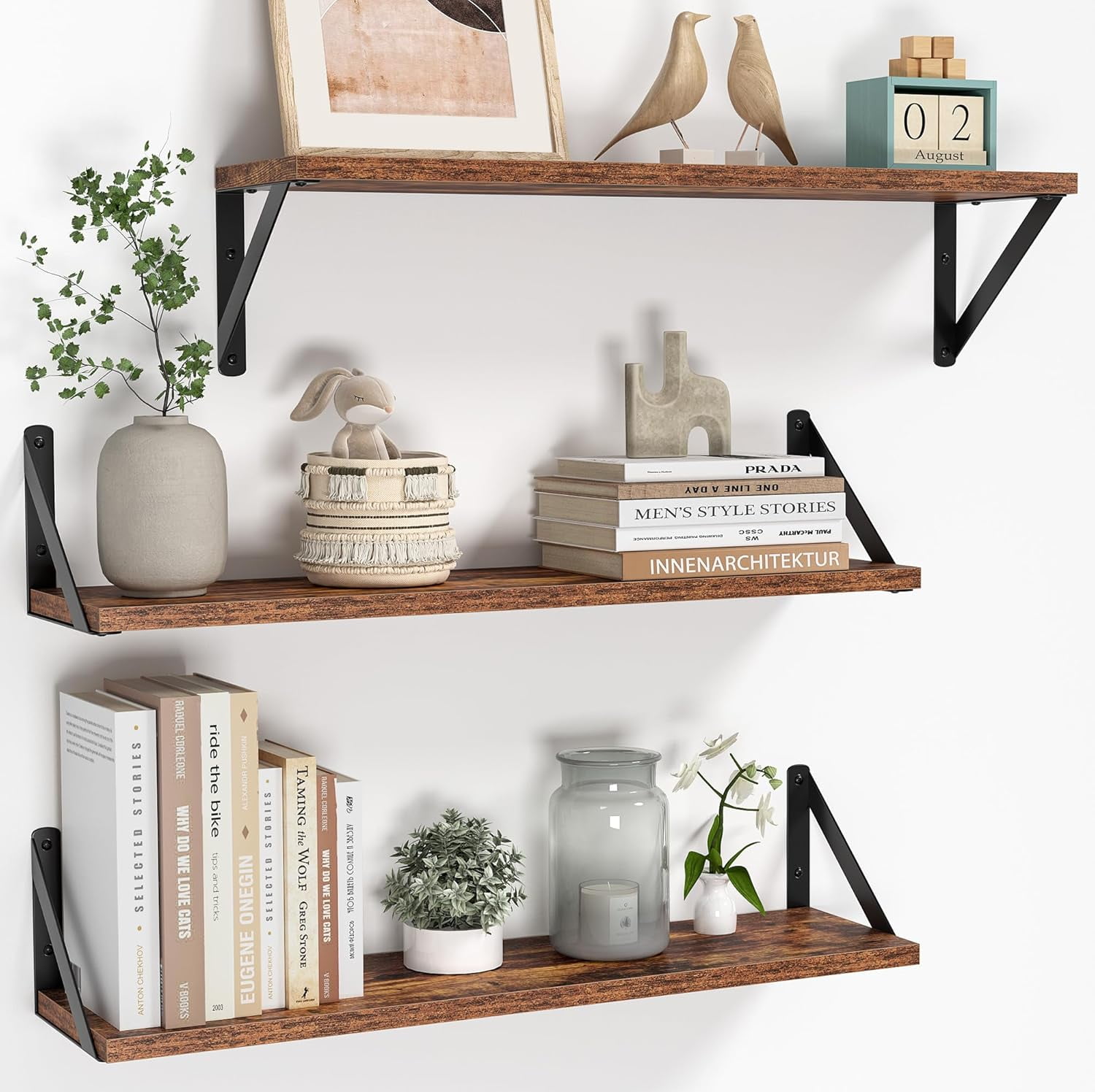 Floating Shelves for Wall, 24 Inch Long Wood Floating Shelves Set of 3 ...