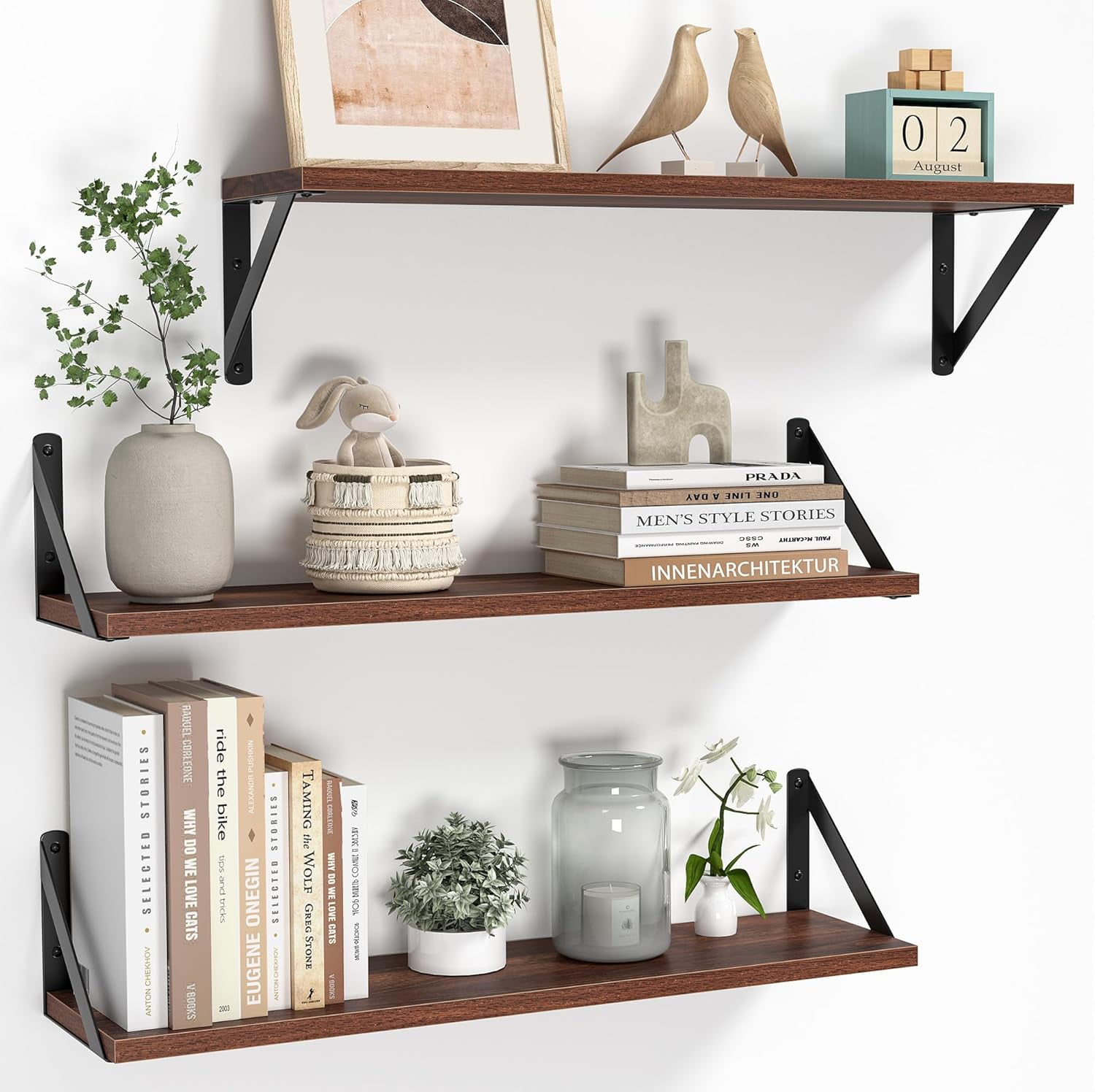 Floating Shelves for Wall, 24 Inch Long Wood Floating Shelves Set of 3 ...