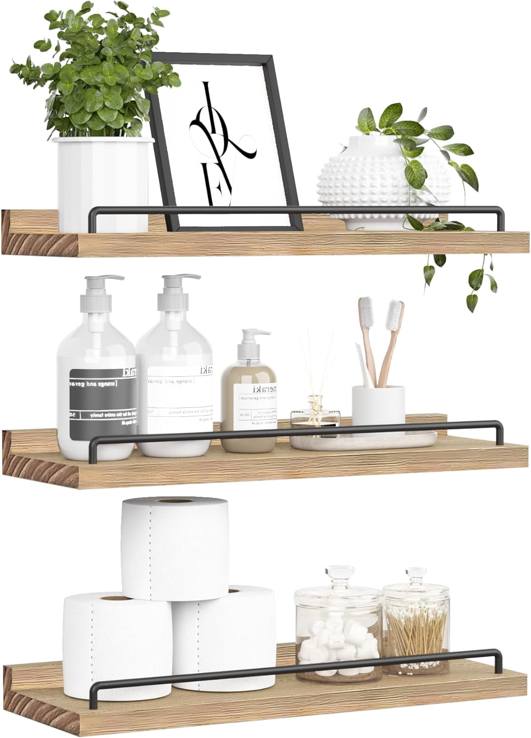 Floating Shelves for Wall Decor, Light Brown Wood Shelves for Bathroom ...