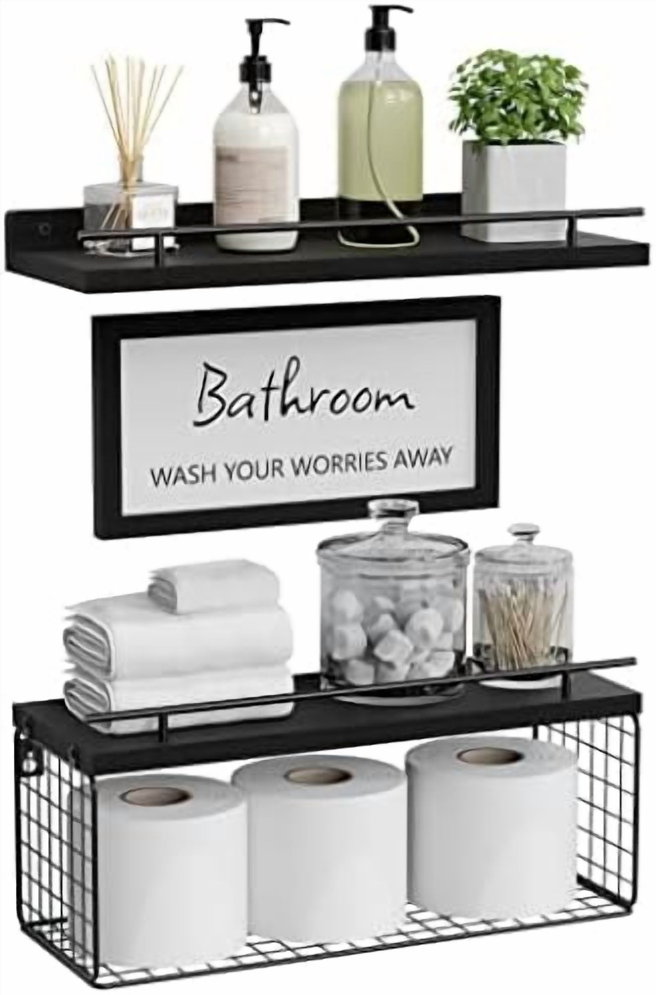 Floating Shelves for Wall Decor Sign, Bathroom Organizers and Storage ...