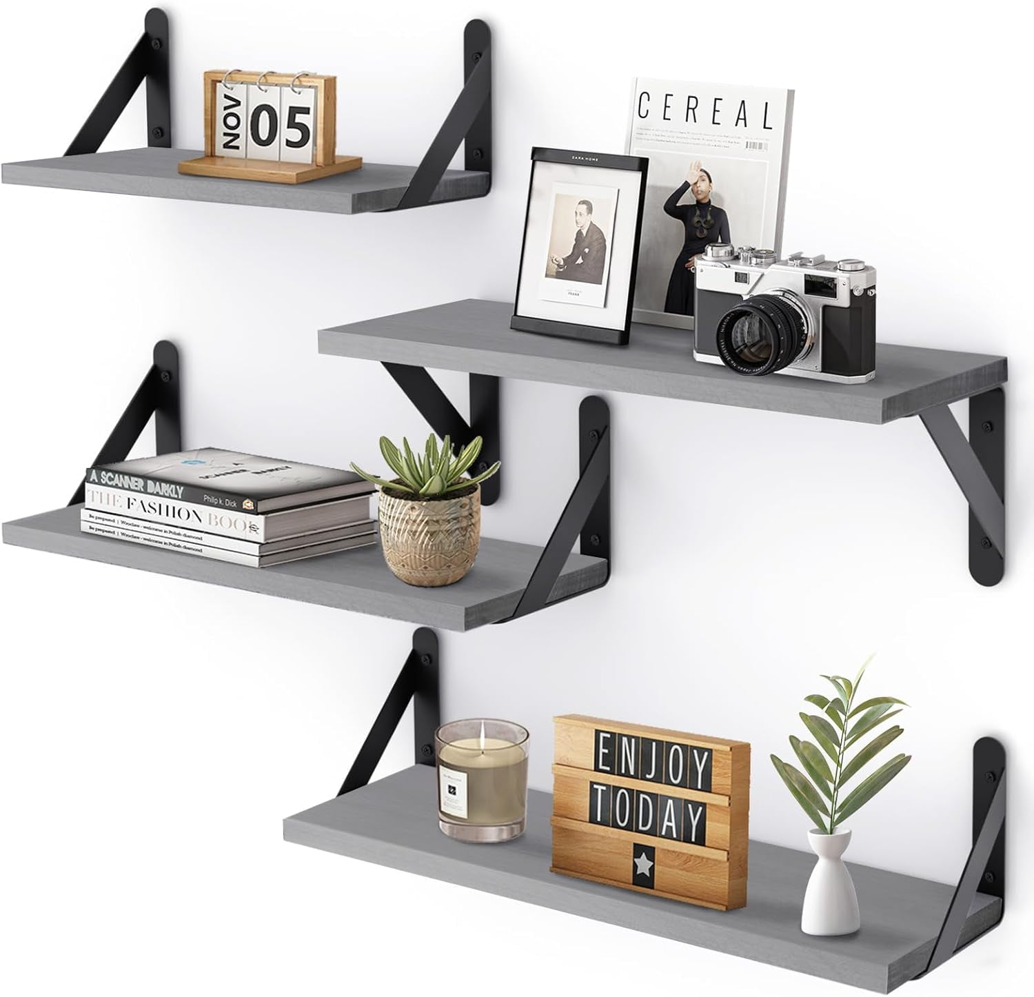 Floating Shelves for Wall, Different Sizes Gray Wall Shelves for Living ...