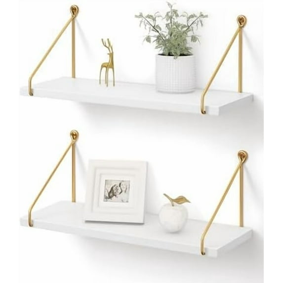 Floating Shelves for Wall, Metallic Gold White Wall Mounted Shelves ...