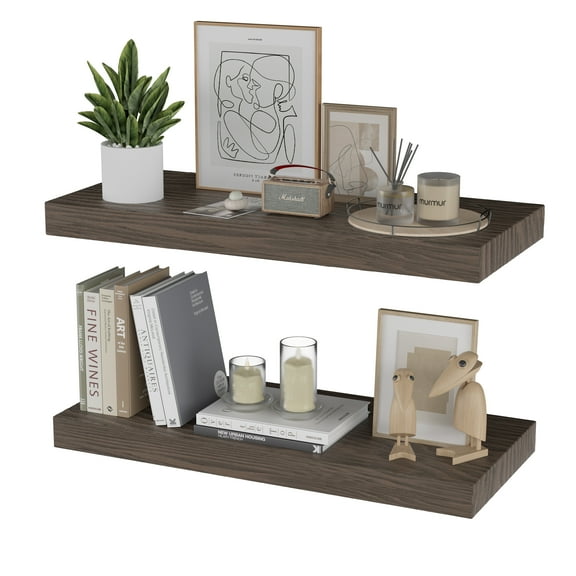 Floating Shelves for Wall- 17 Inch Natural Wood Shelves for Bathroom ...