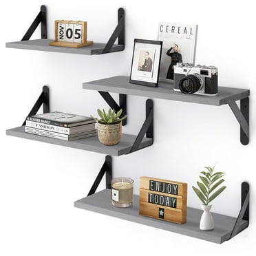 Floating Wall Shelf - Farmhouse Mounted Rack with Storage Space - White ...