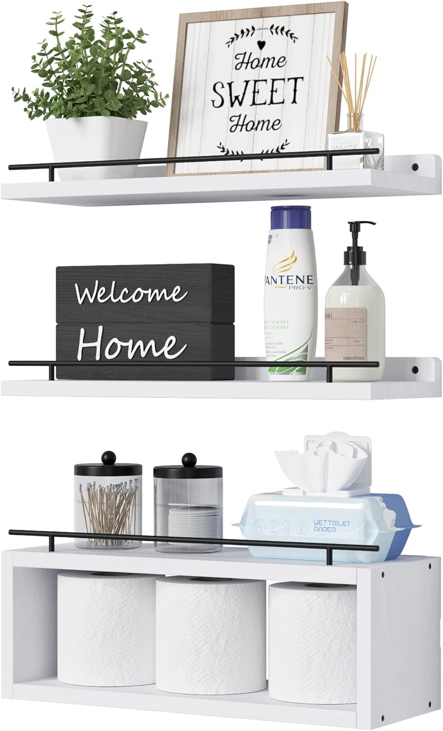 Floating Shelves for Wall With Cube Shelf, Metal Rail for Bathroom ...