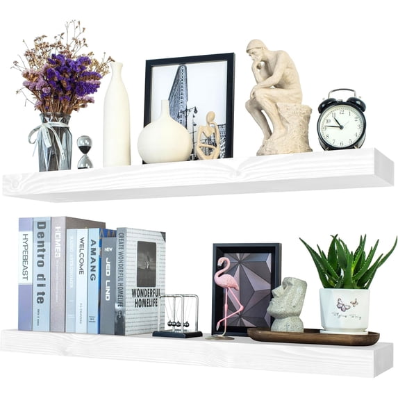 Floating Shelves inch Long Set of Heavy Duty Wood Wall Mounted Shelves ...