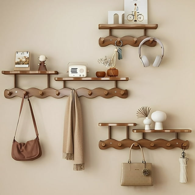 Floating Shelves with Hooks,Coat Rack Shelf Wall Mounted,Wood Coat Rack ...