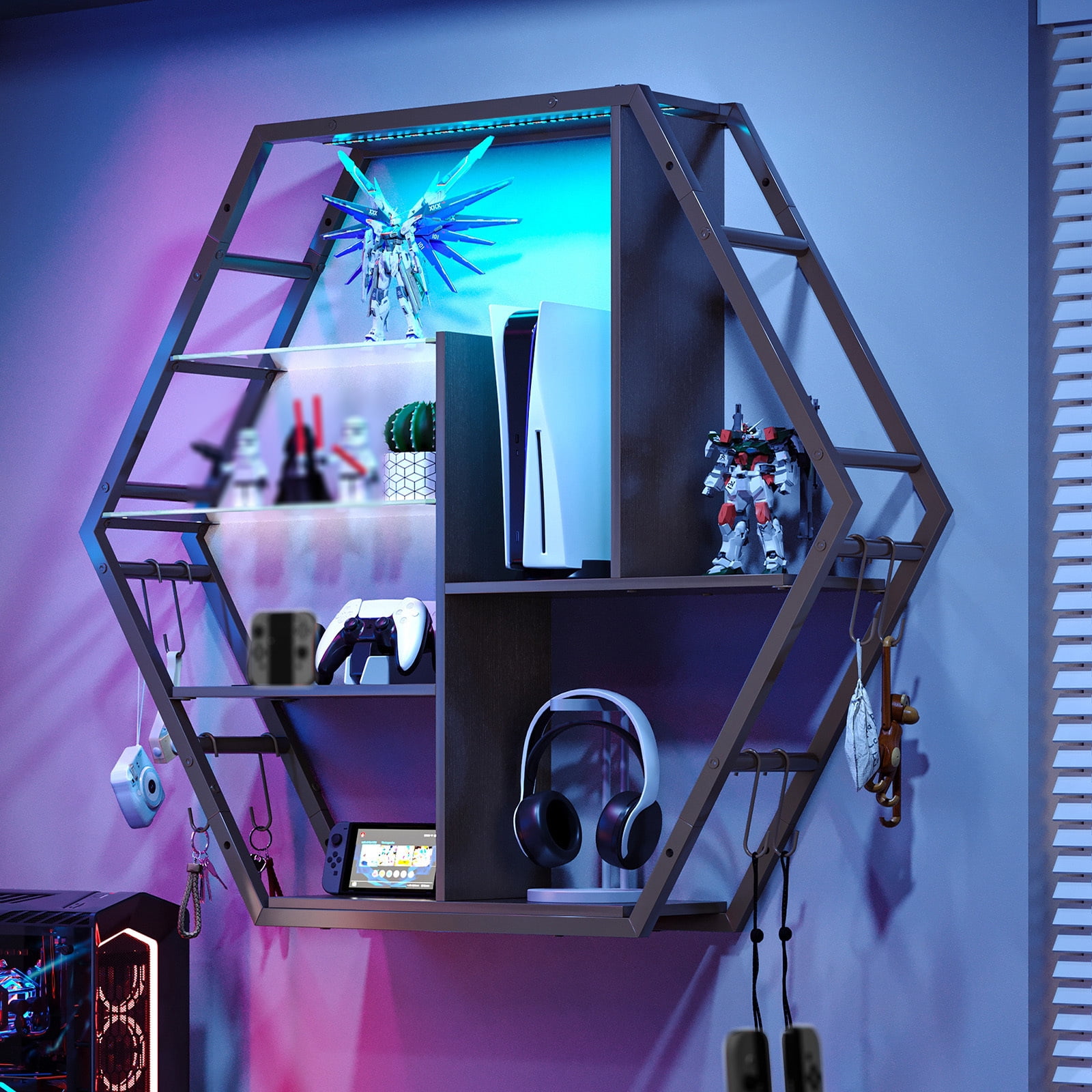 Floating Shelves with Lights, Led Shelves for Wall, Gaming Room Decor ...