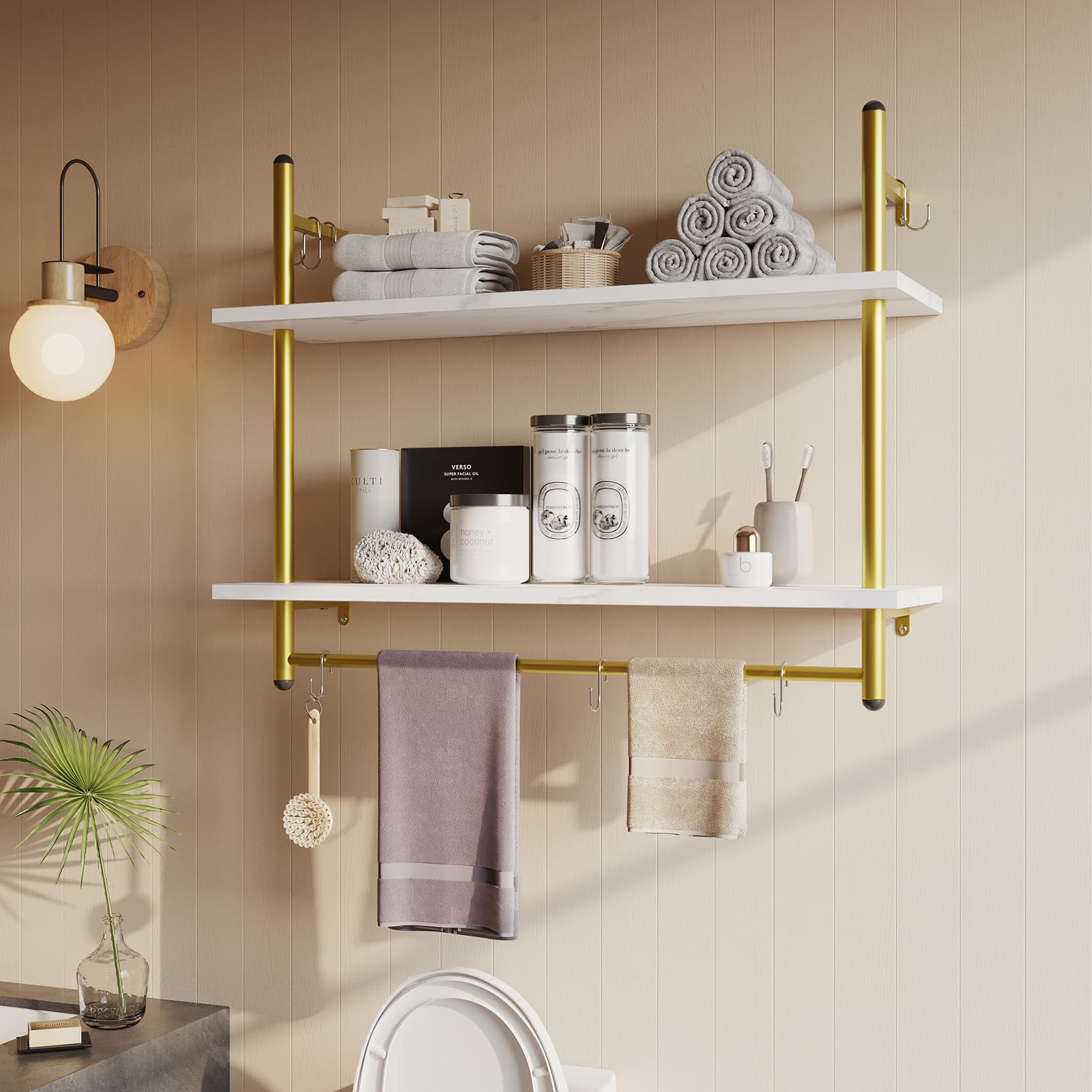 Floating Shelving 31" Kitchen Wall - Mounted Shelf with Towel Bar Hooks ...
