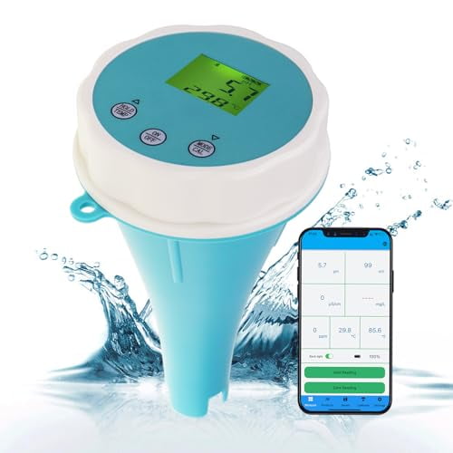 Floating Smart Digital Pool Thermometer - 6-in-1 Bluetooth Water Meter ...