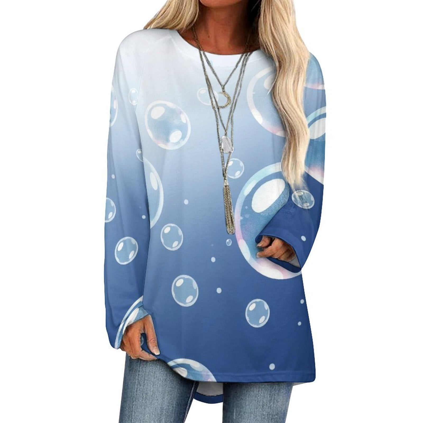 Floating Soapy Bubbles 3D Print Women Long Sleeve T Shirt Oversized ...