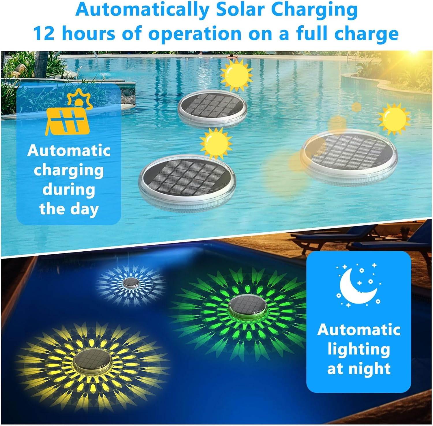 Floating Solar Lights for Pool with RGB Color Modes, Timer Function ...