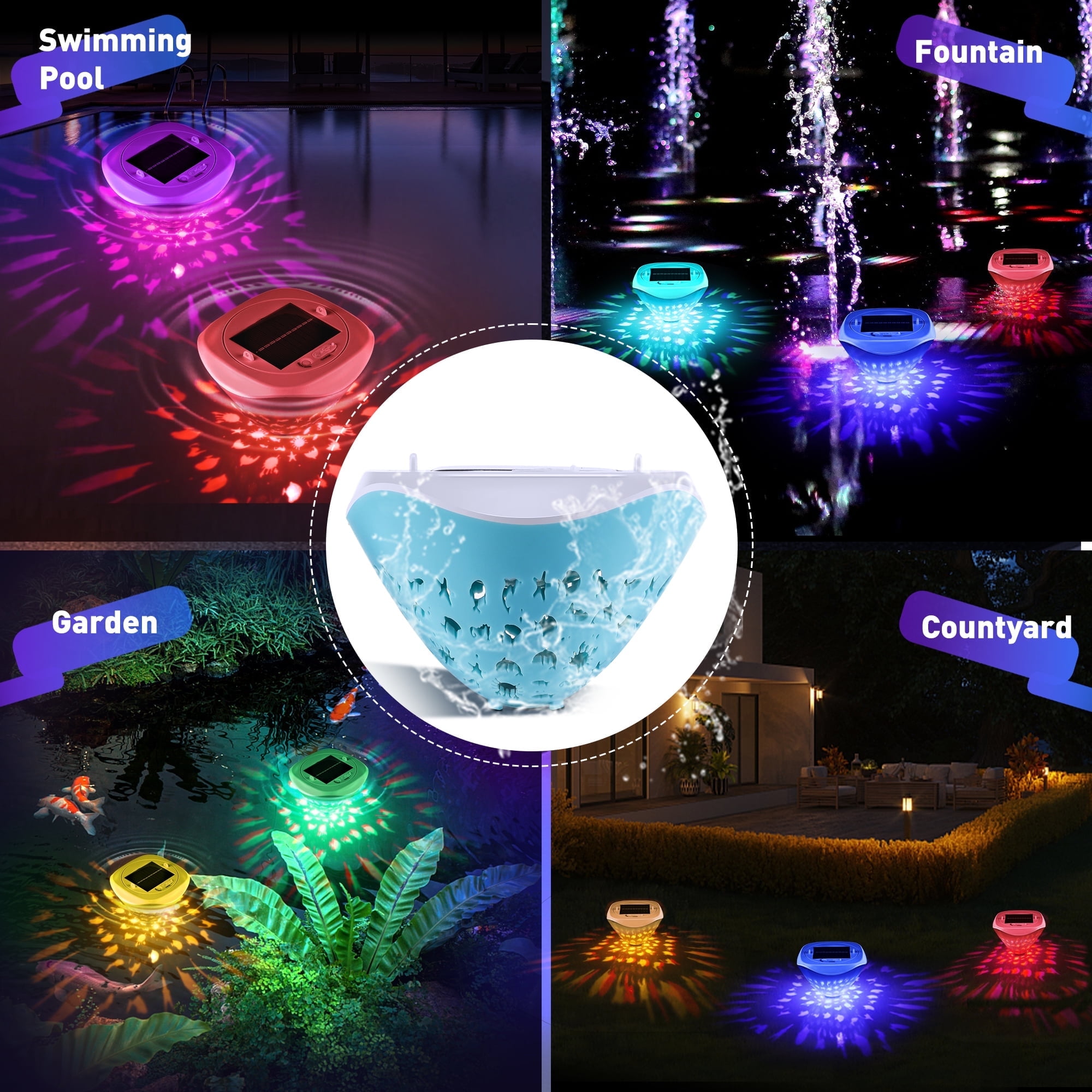 Solar Pool Light, Waterproof LED, 6-Color Changing, for Pond, Garden ...