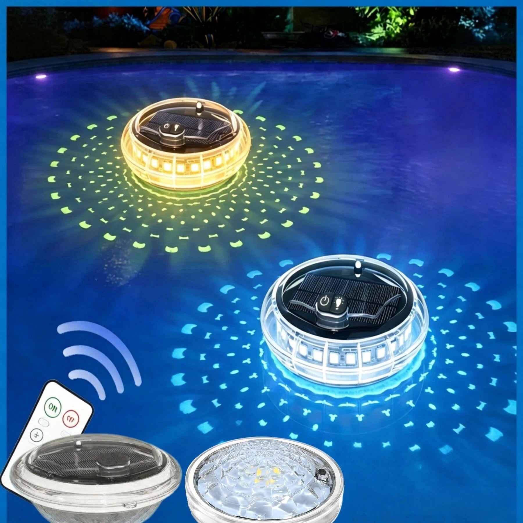 Floating-Solar-Pool-RGB Lights, Waterproof LED Pool Lamp with Remote ...