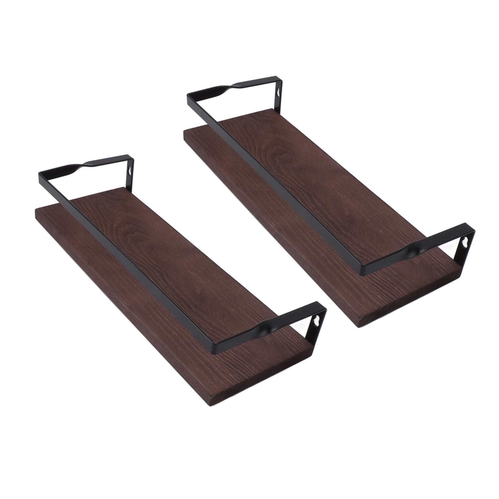 Floating Storage Shelves Dark Brown - Set of 2 Simple Style Wall ...