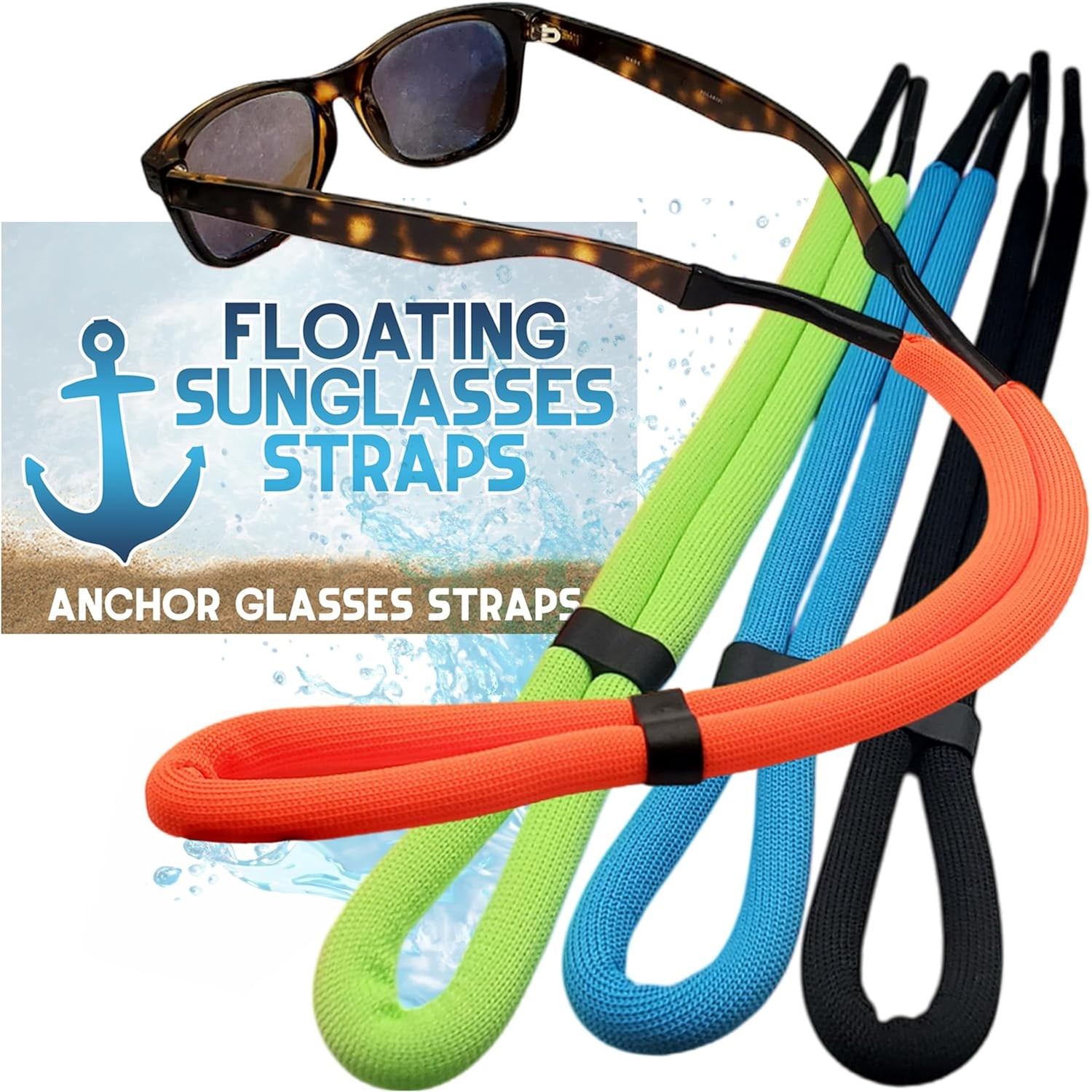 Floating Sunglasses Straps for Water – 4 Pack Buoyant Glasses Retainer ...