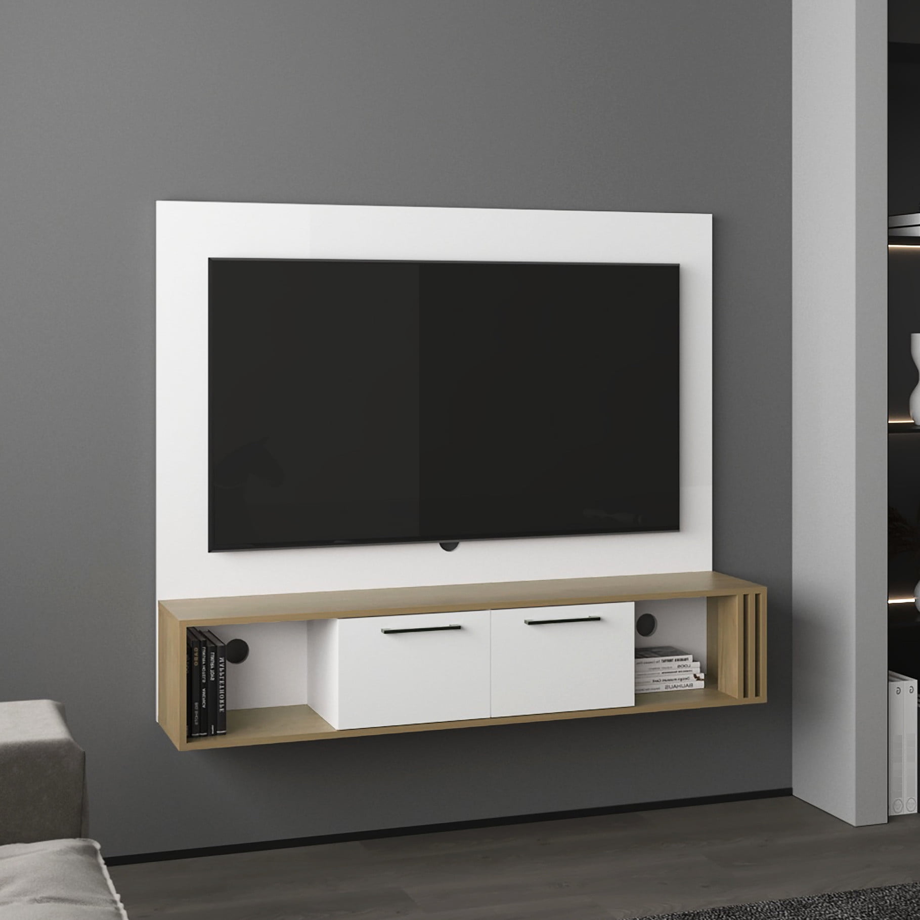 Floating TV Entertainment Center | Four Shelves & Cable Management ...