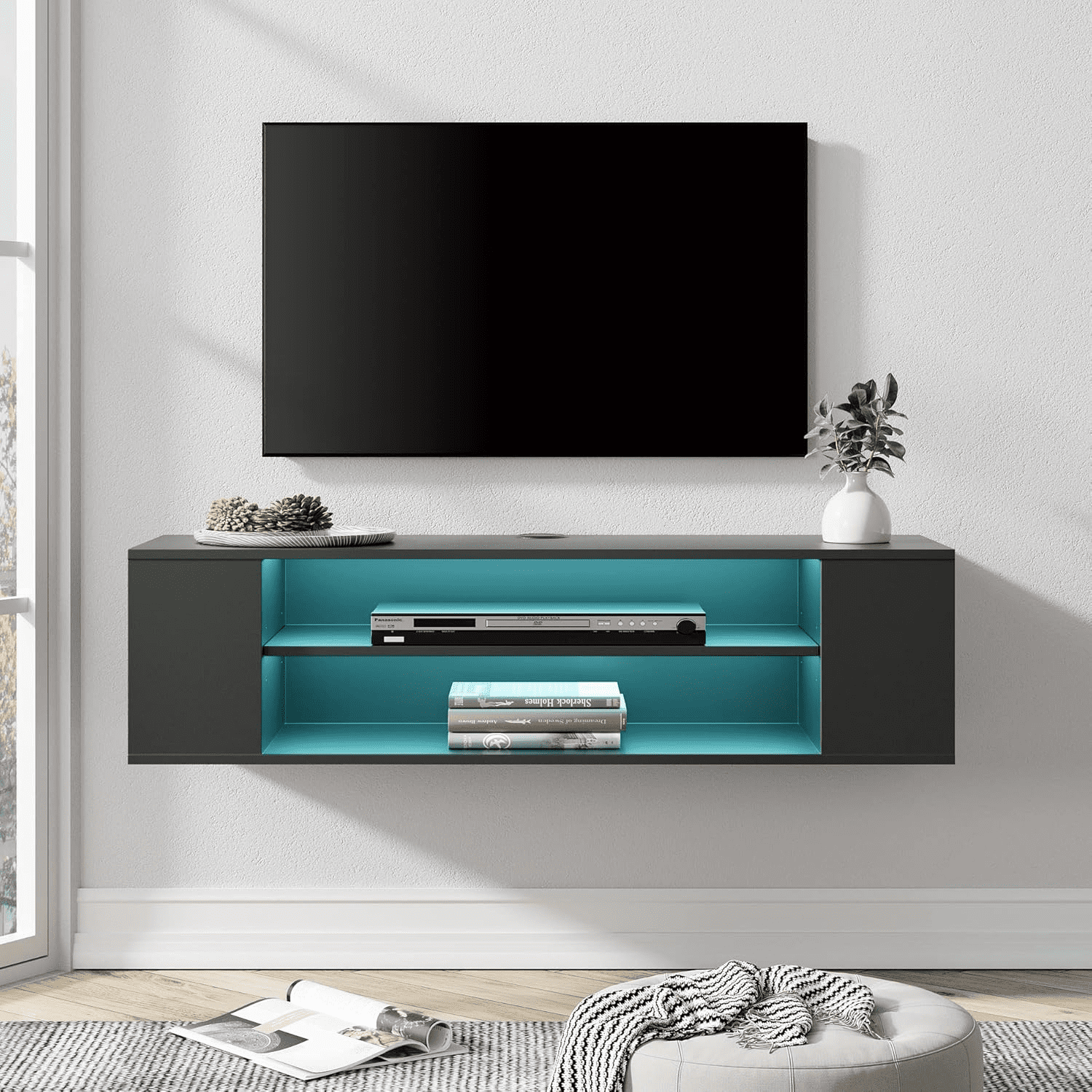Floating TV Shelf with 16- Lights for 32-55 inch TV Floating TV Stand ...