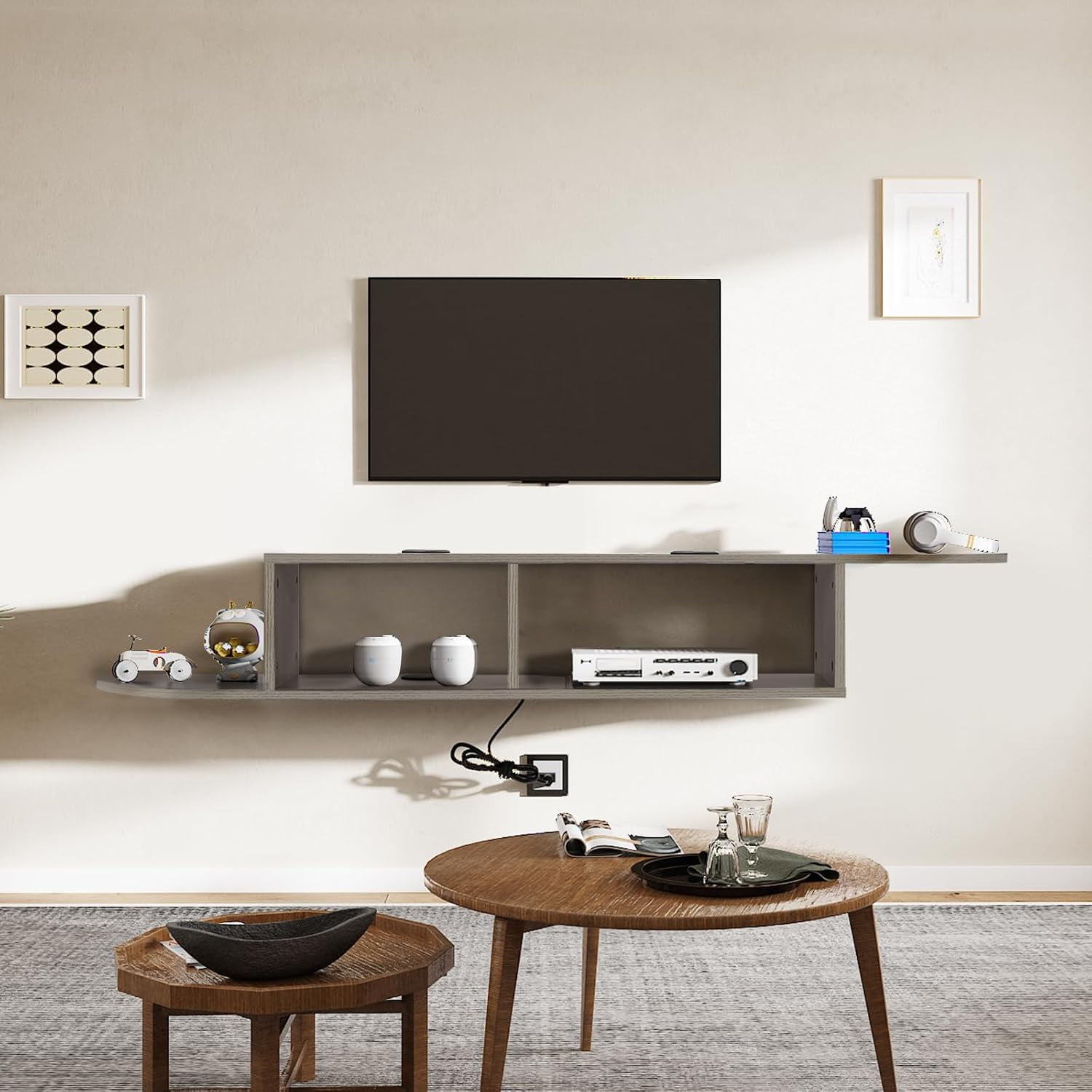 Floating TV Shelf, 55" Floating TV Stand Wall Mounted with Storage ...