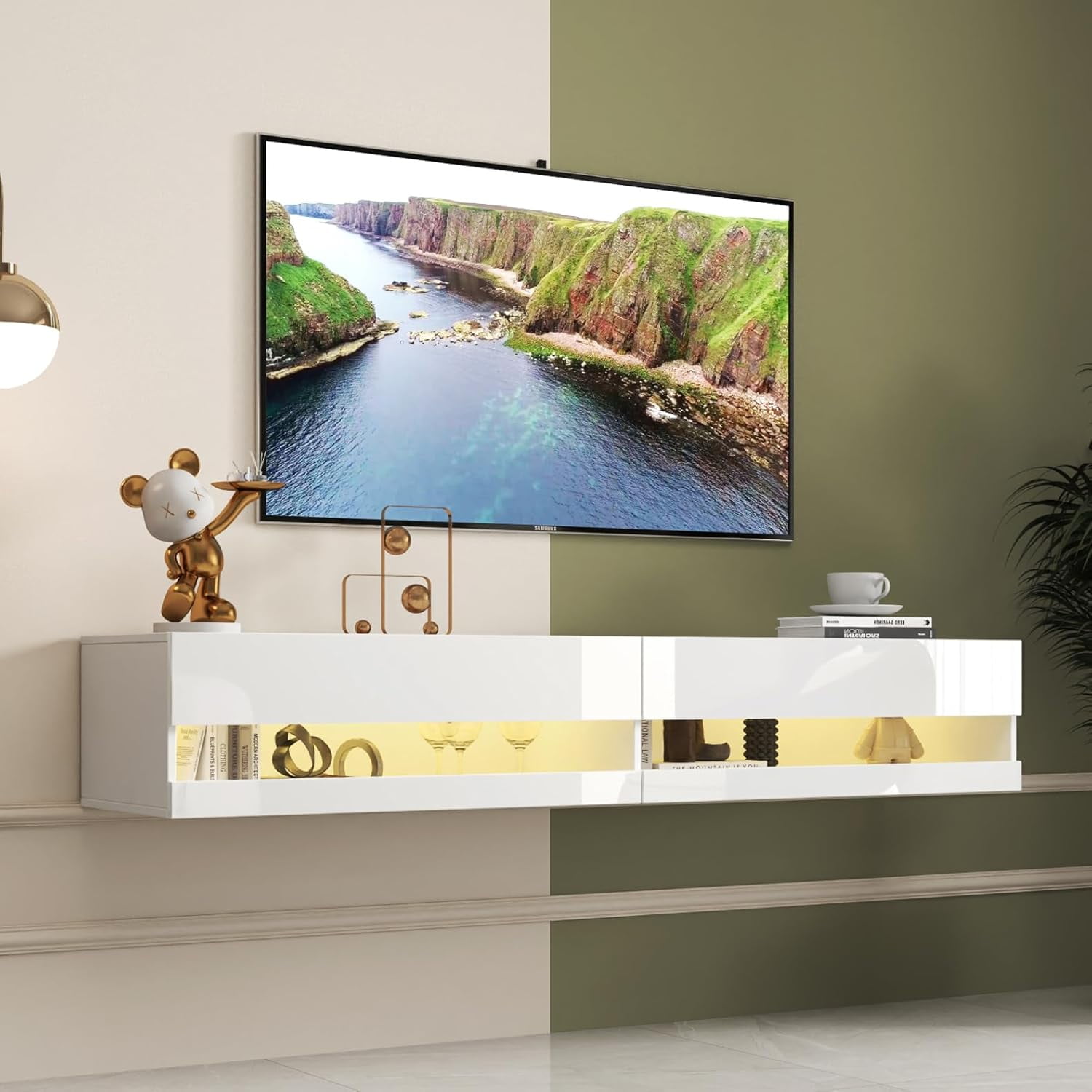 Floating TV Shelf LED Wall Mounted Television Stands Entertainment ...