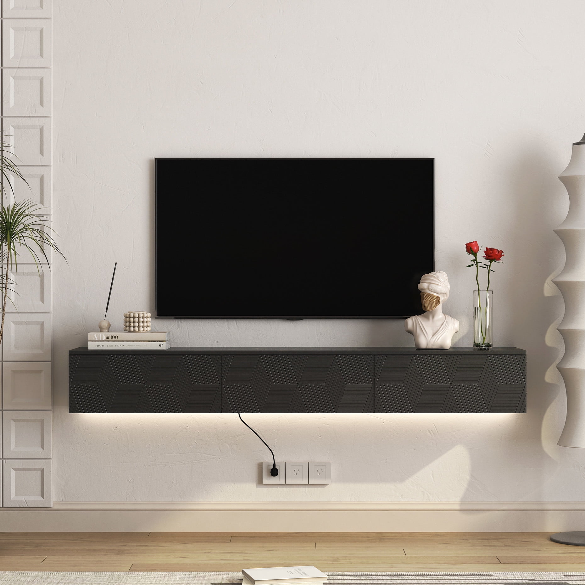 Floating TV Stand | 16-Color LED Lighting for Home, Fits 60 - 69 Inch TVs | 15mm E1 Grade ...