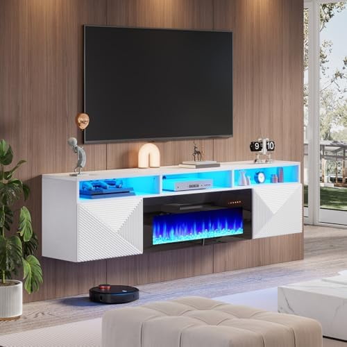 Floating TV Stand with 36" Electric Fireplace, 70 inch Wall Mounted ...