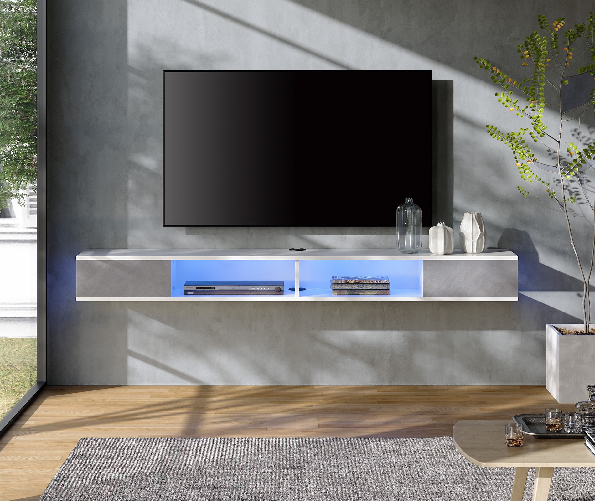 Free Shipping! FITUEYES Floating TV Stand 70in with Blue LED Lights ...