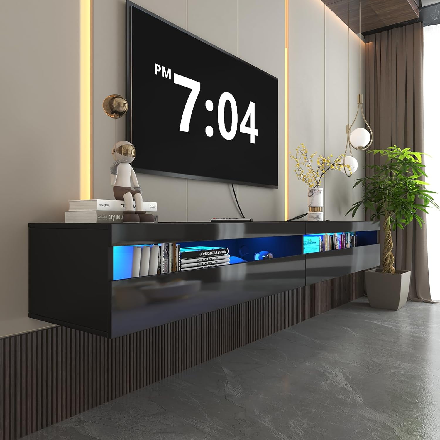 Floating TV Stand - 70inch Entertainment Center with Charging Station ...