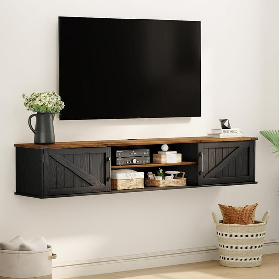 Floating TV Stand with Doors 63'' Farmhouse Floating TV Shelf for TVs ...