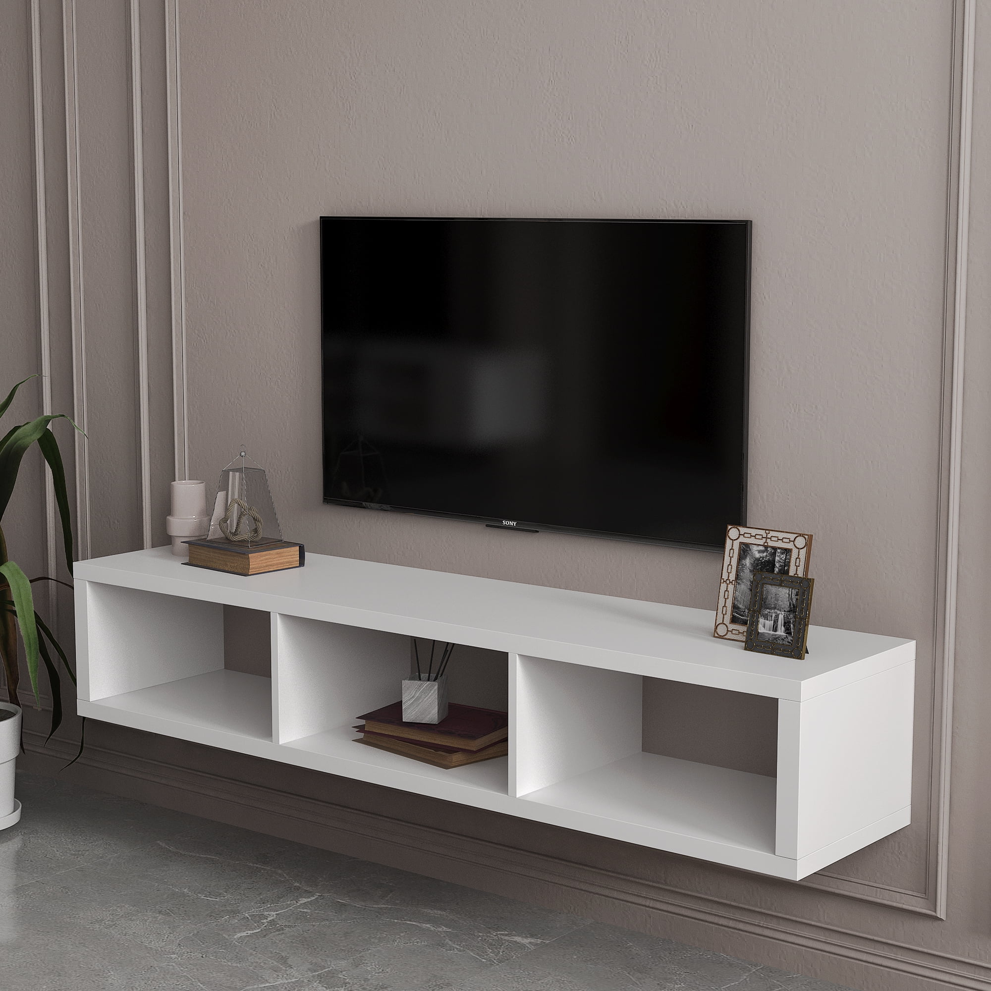 Floating TV Stand, HSUNNS Wall Mounted Shallow Floating Media Console ...