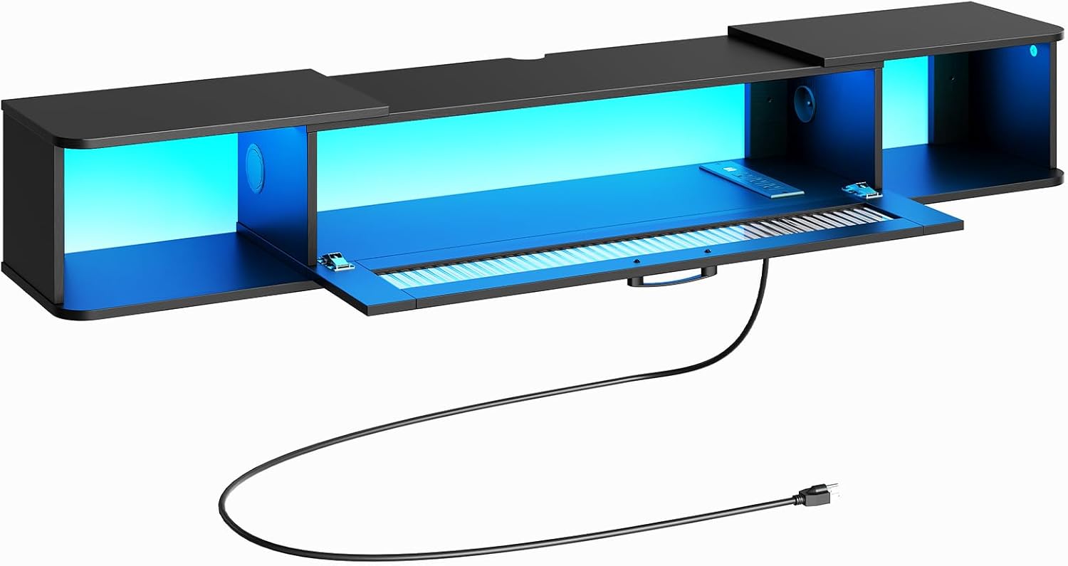 Floating TV Stand with LED Light Power Outlet for TVs up to 65”, Wall ...