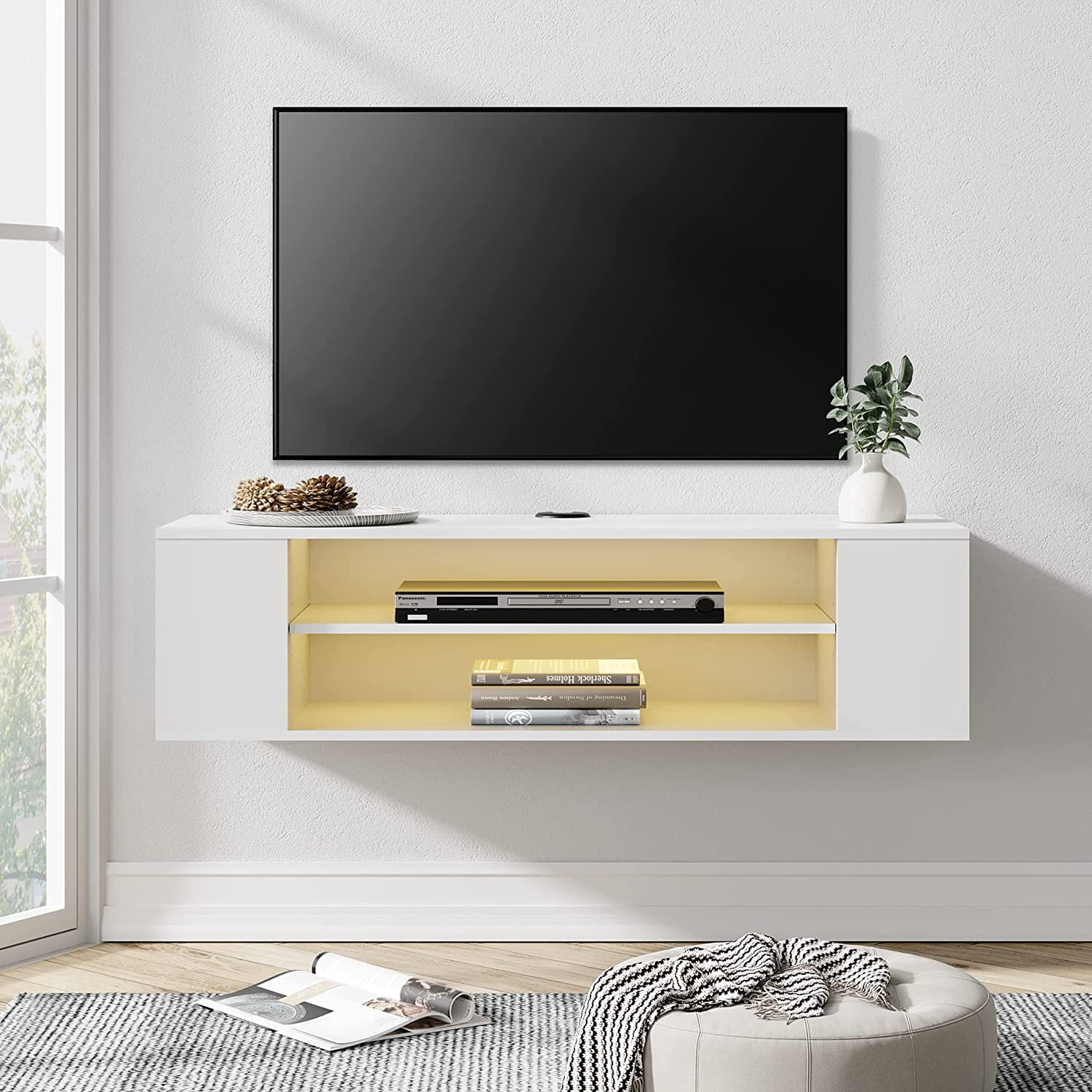 Floating TV Stand with LED Yellow Lights for 32/43/55 inch TVs Wall ...