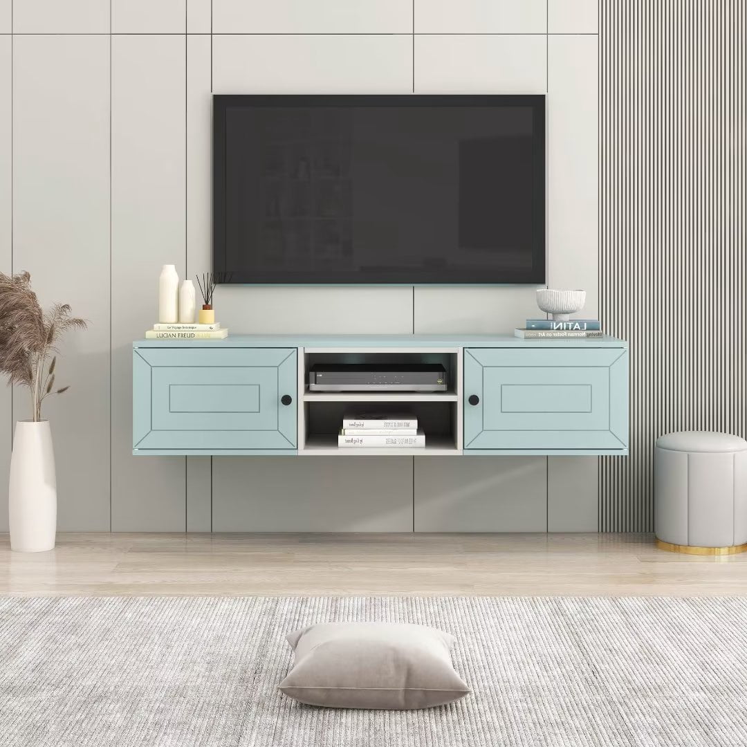 Floating TV Stand with Large Storage Space, 60" Wall Mounted TV Cabinet ...