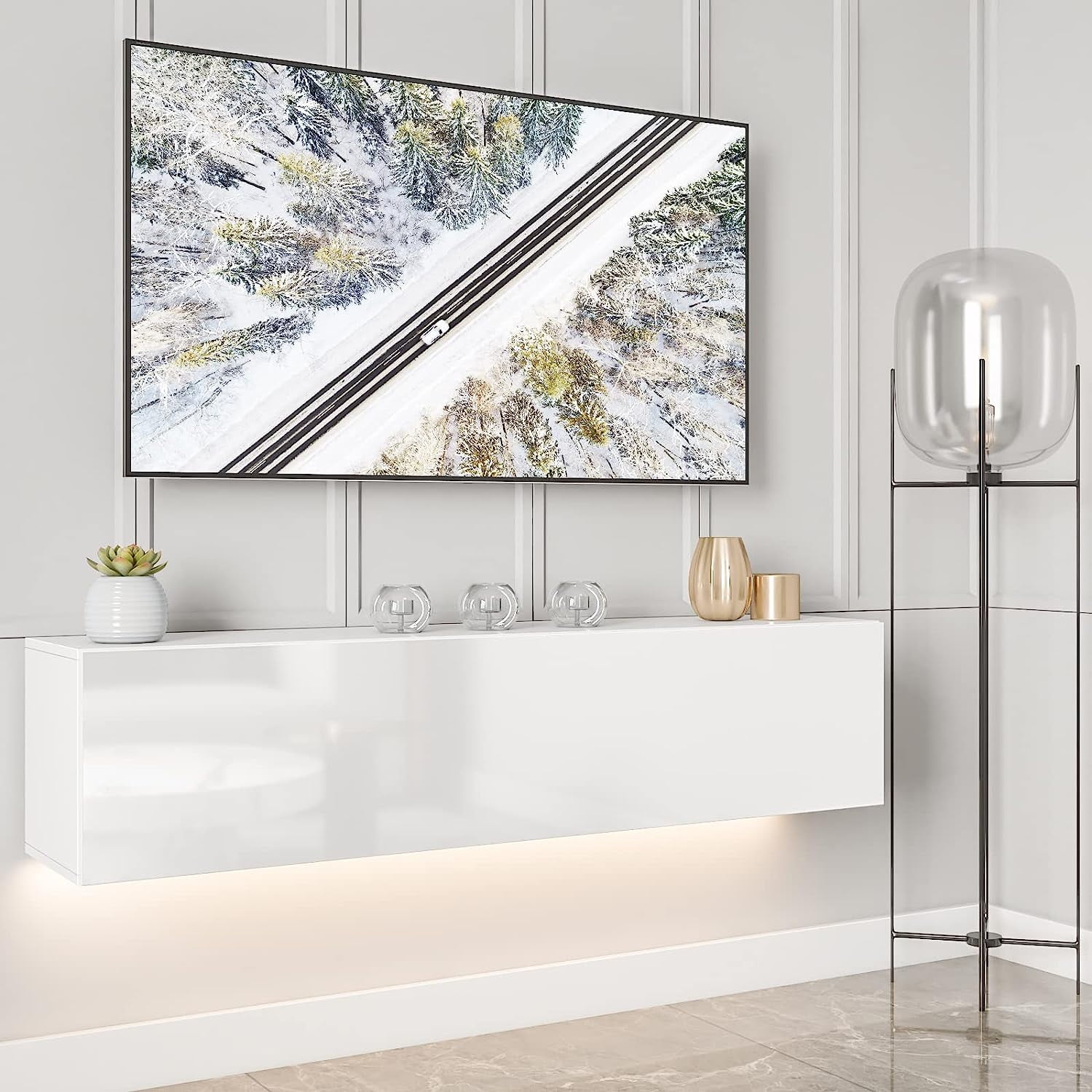 Floating TV Stand with Led Light for 63 Inch TVs Wall Mounted Led ...