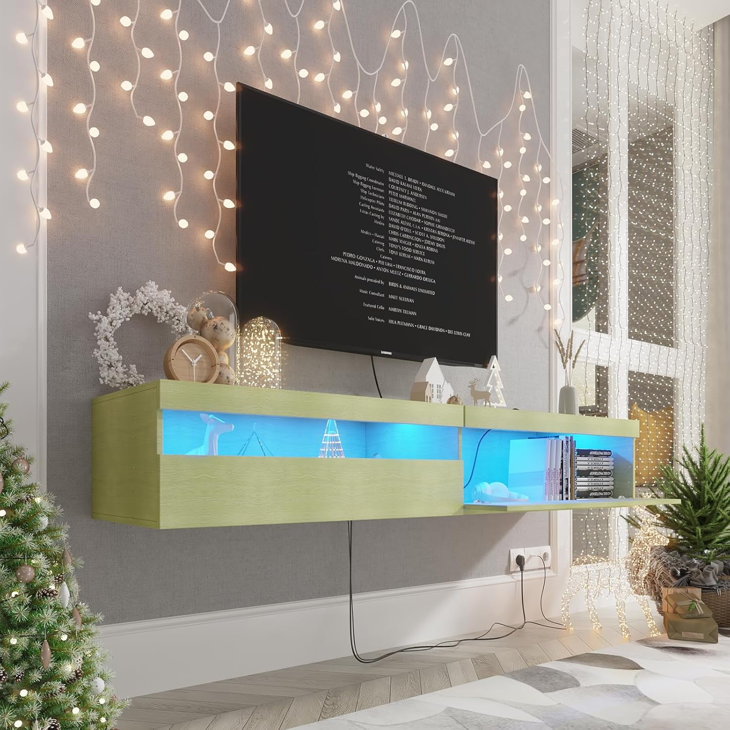 Floating TV Stand with Led Lights, 71 inch Wall Mounted TV Shelf with ...