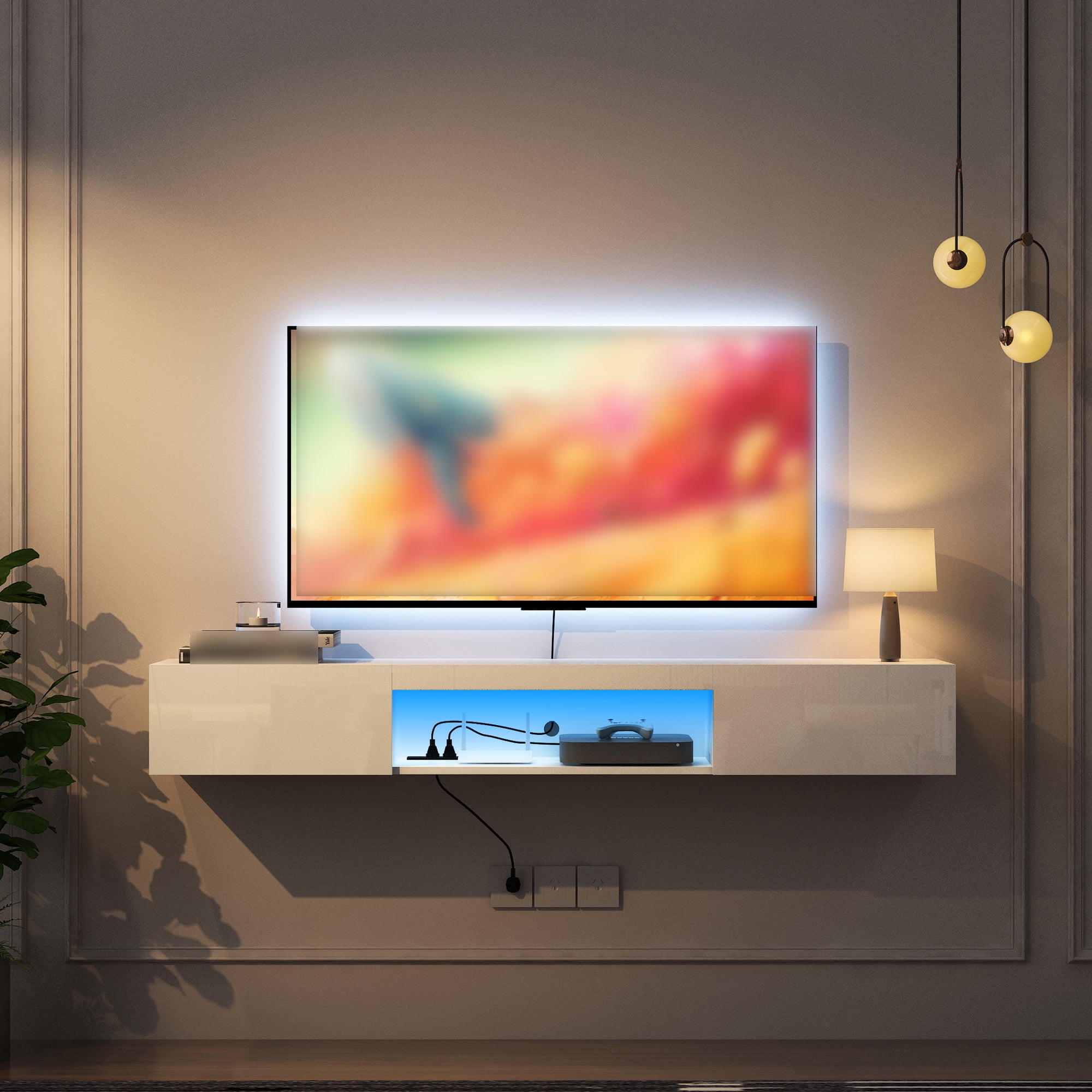 Floating TV Stand with Led Lights, Wall Mounted Entertainment Center ...