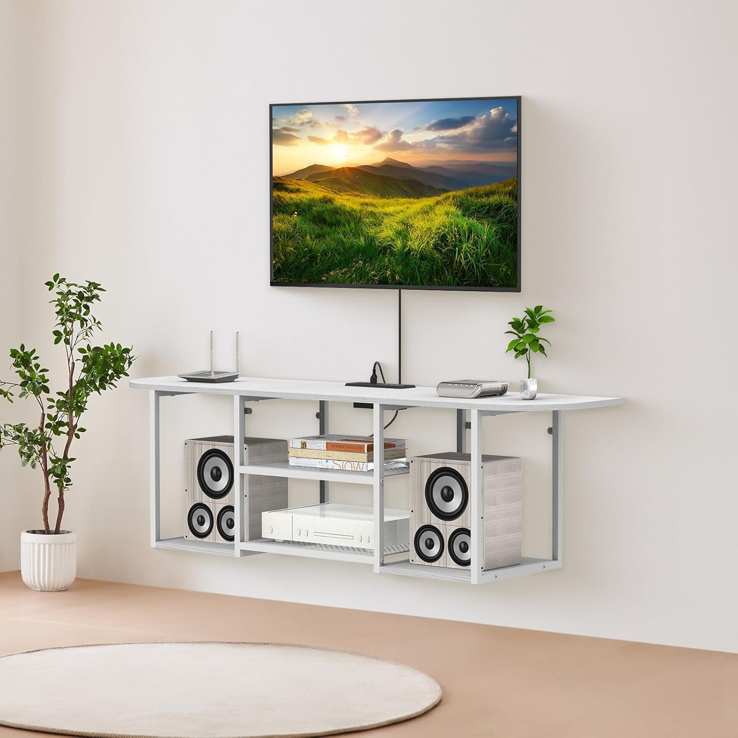 Floating TV Stand with Power Outlet for 50 60 Inches TV,Wall Mounted ...