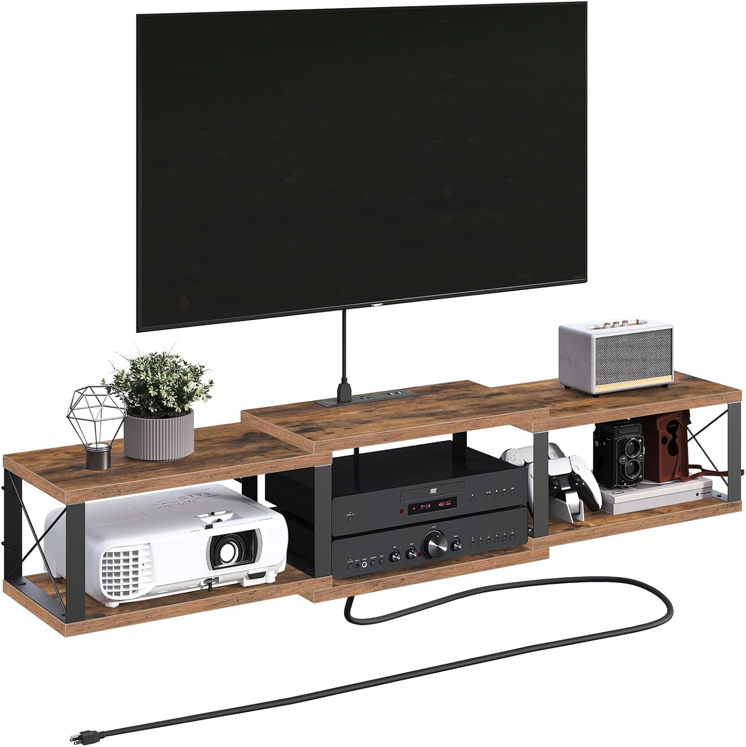 Floating TV Stand with Power Outlet, Wall-Mounted Entertainment Console ...
