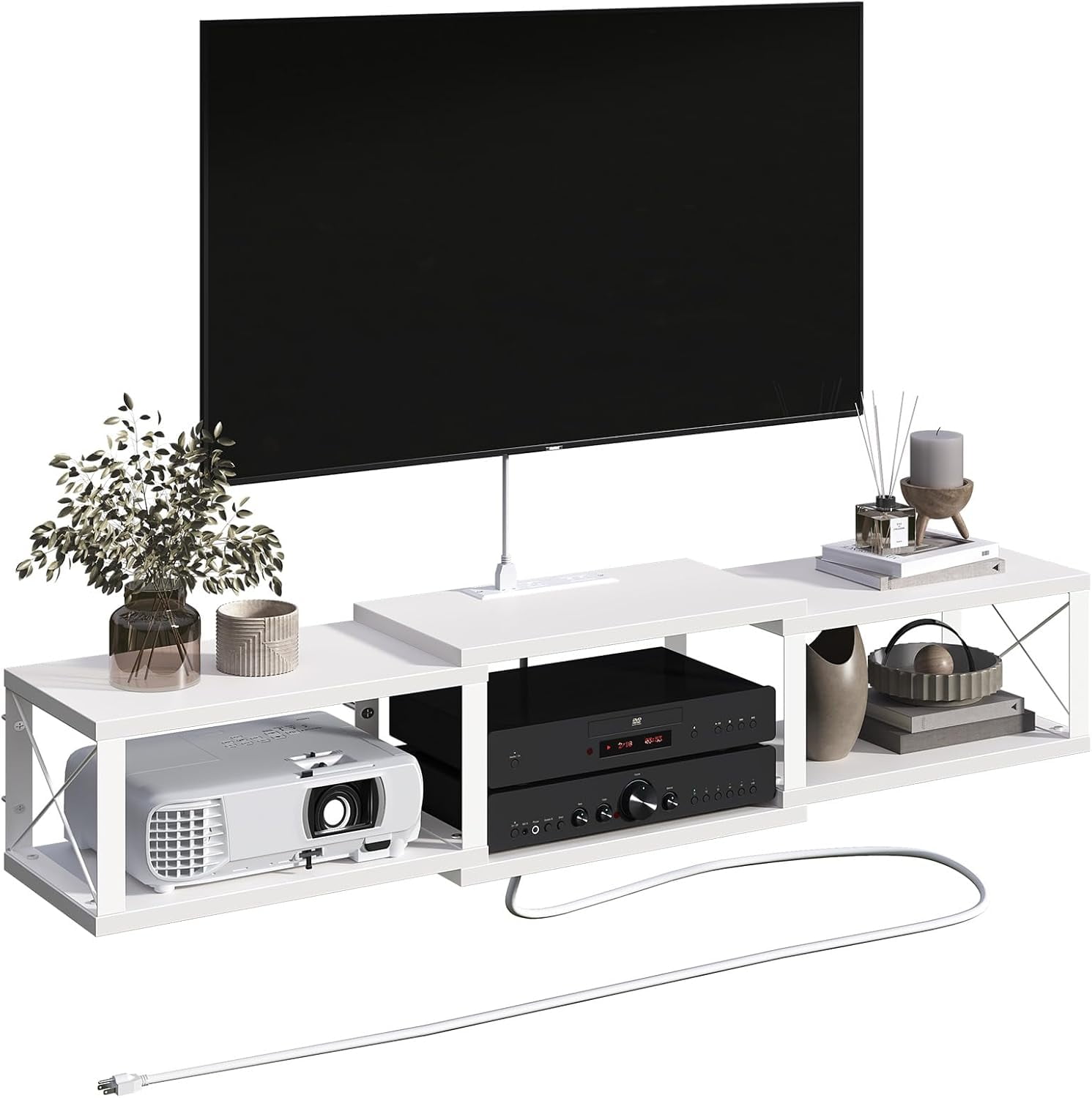 Floating TV Stand with Power Outlet, Wall-Mounted Entertainment Console ...