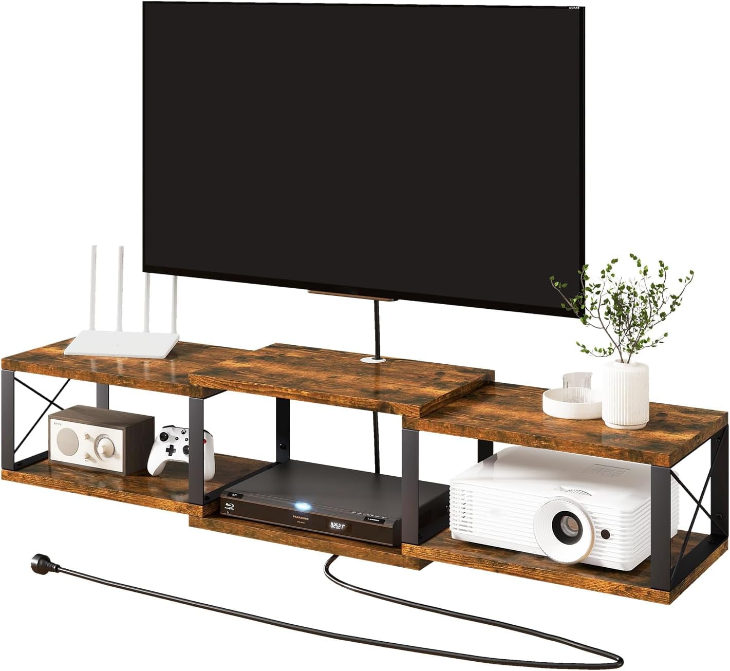 Floating TV Stand with Power Outlet,Wall-Mounted Floating Stand for TVs ...
