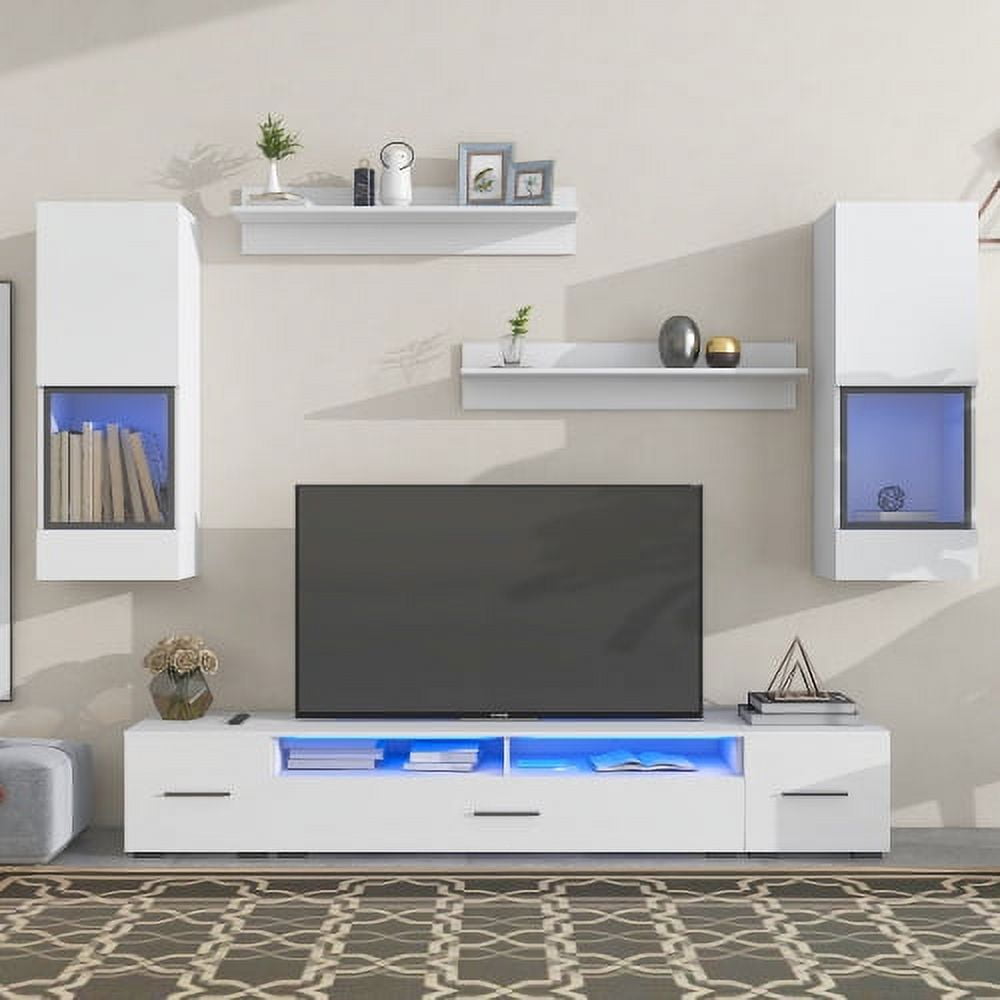 Floating TV Stand Set, 7 Pieces High Gloss Wall Mounted Entertainment ...