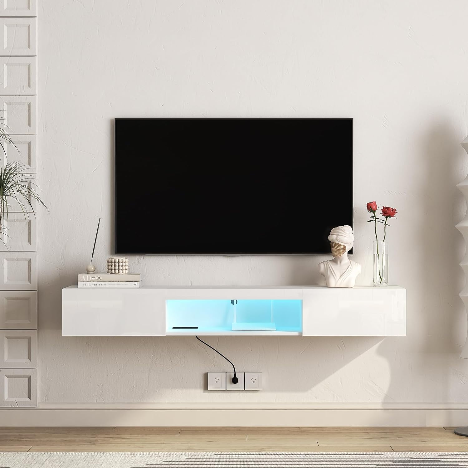 Floating TV Stand Shelf for TVs up to 80 Inch Black Floating TV Cabinet ...