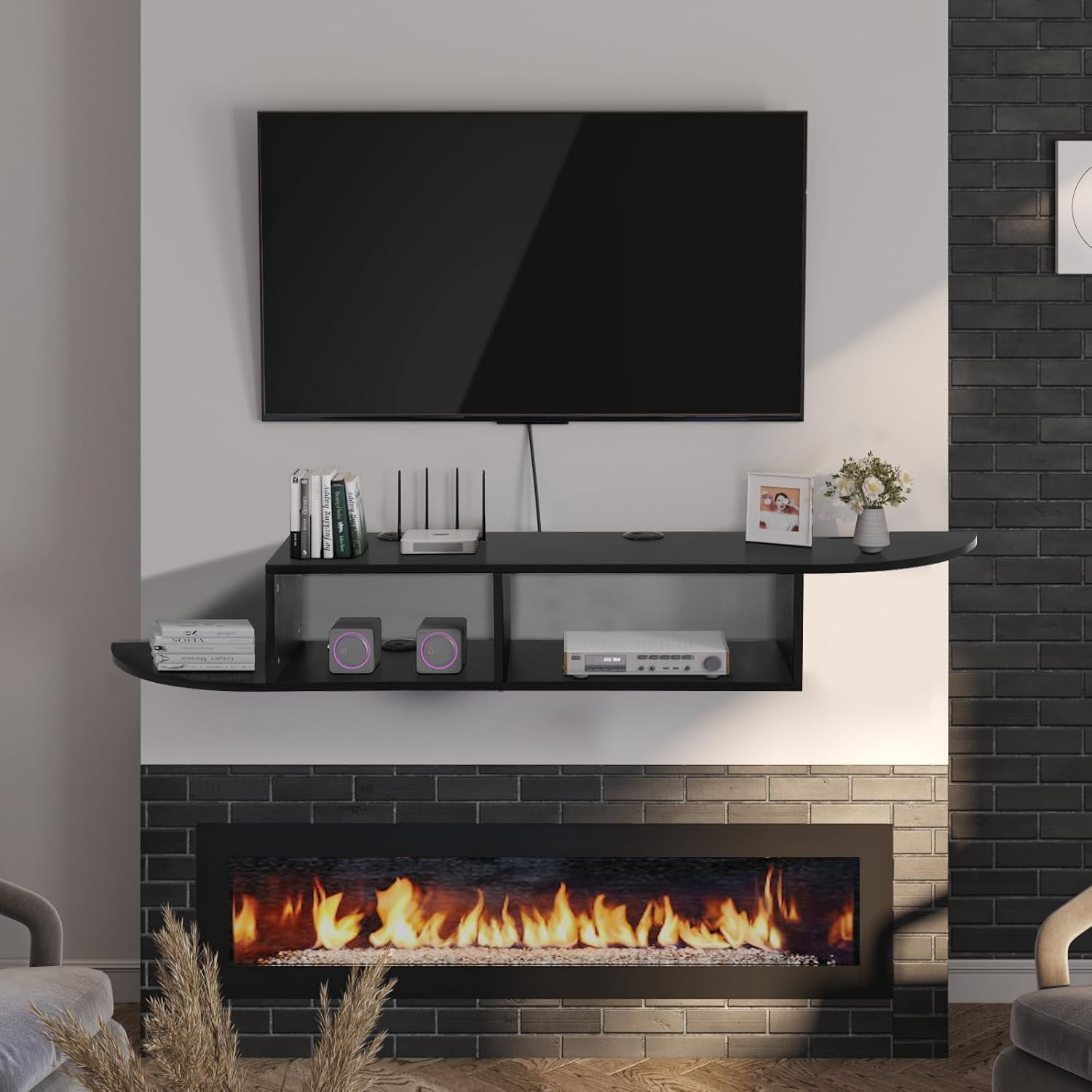 Floating TV Stand Wall Mounted, 55 Inch TV Shelf with Storage, Modern ...