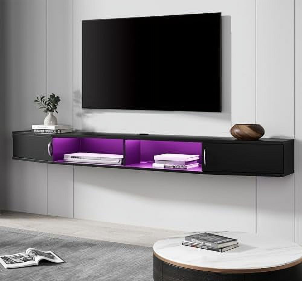 Floating TV Stand Wall Mounted with Colorful LED Lights Wood Media ...