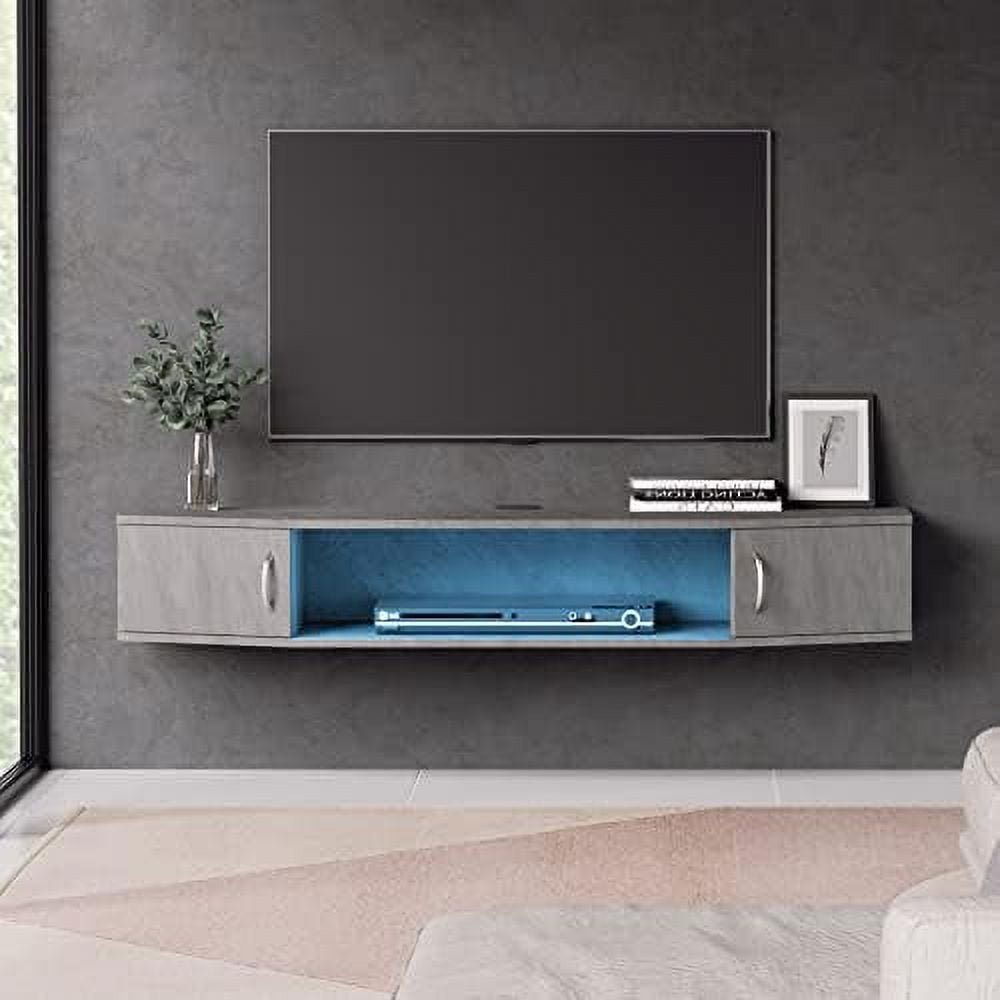 Floating TV Stand Wall Mounted with Colorful LED Lights Wood Media ...