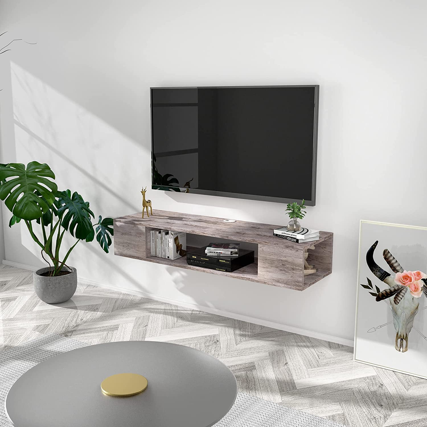 Floating TV Stand, Wall Mounted Entertainment Center and Cabinet Shelf, TV Console with Storage ...