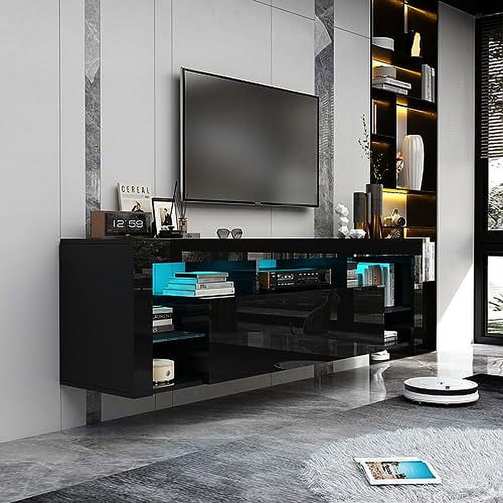 Floating TV Stand Wall Mounted - High Gloss Led Entertainment Center ...